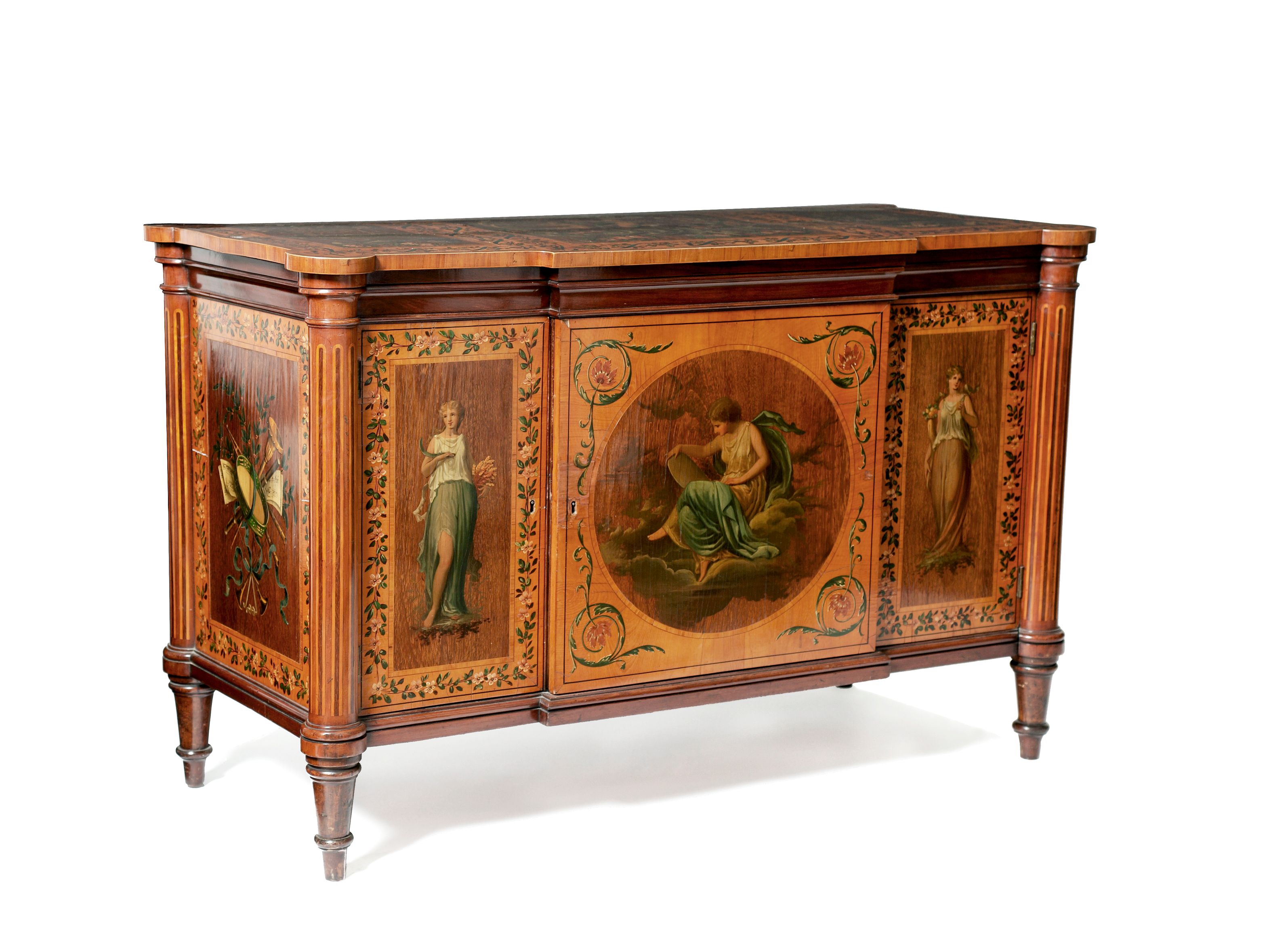 Bonhams : A late 19th Century Sheraton Revival painted satinwood dwarf ...