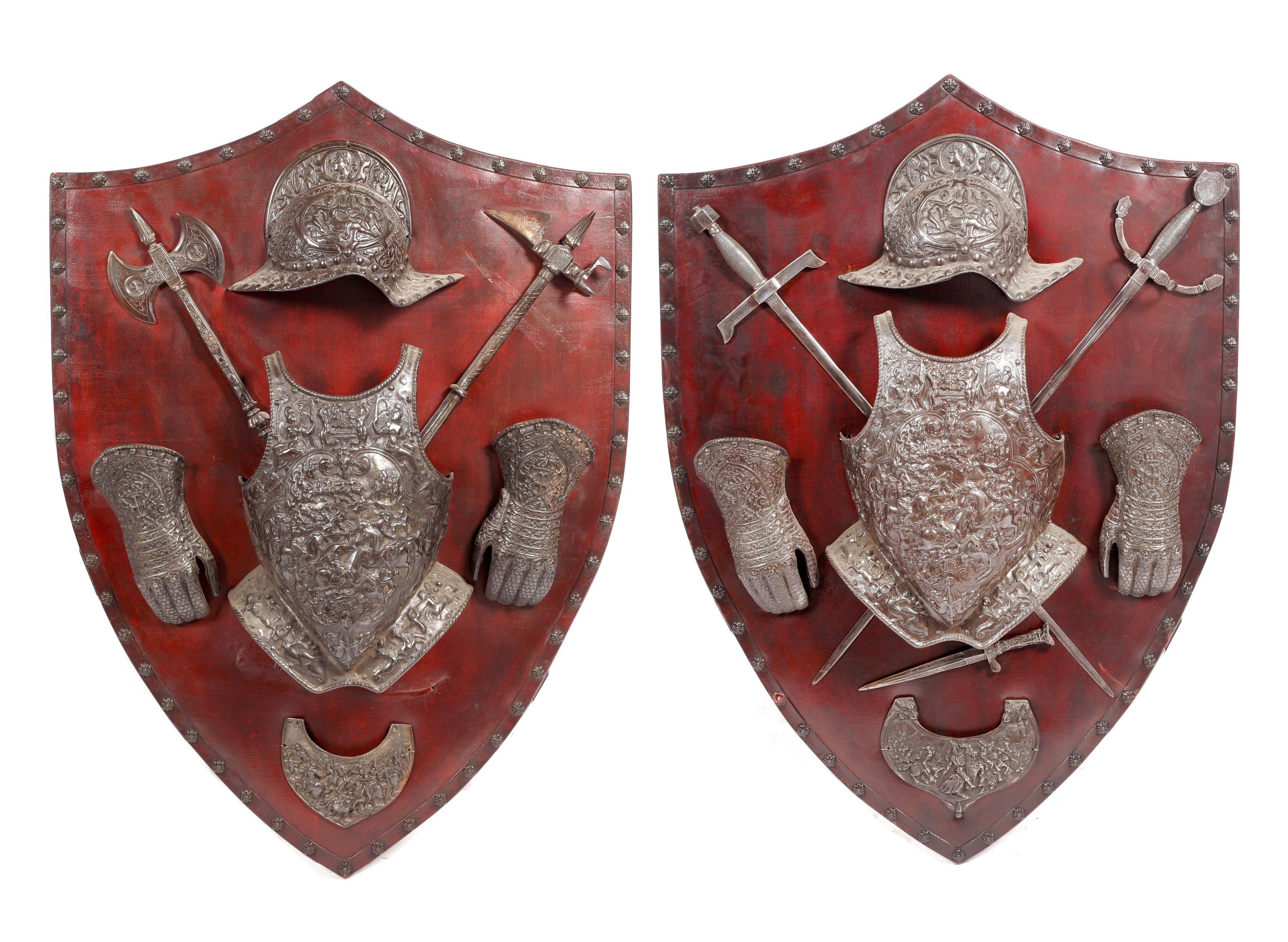 Bonhams : A pair of Decorative Leather Shields Mounted with ...
