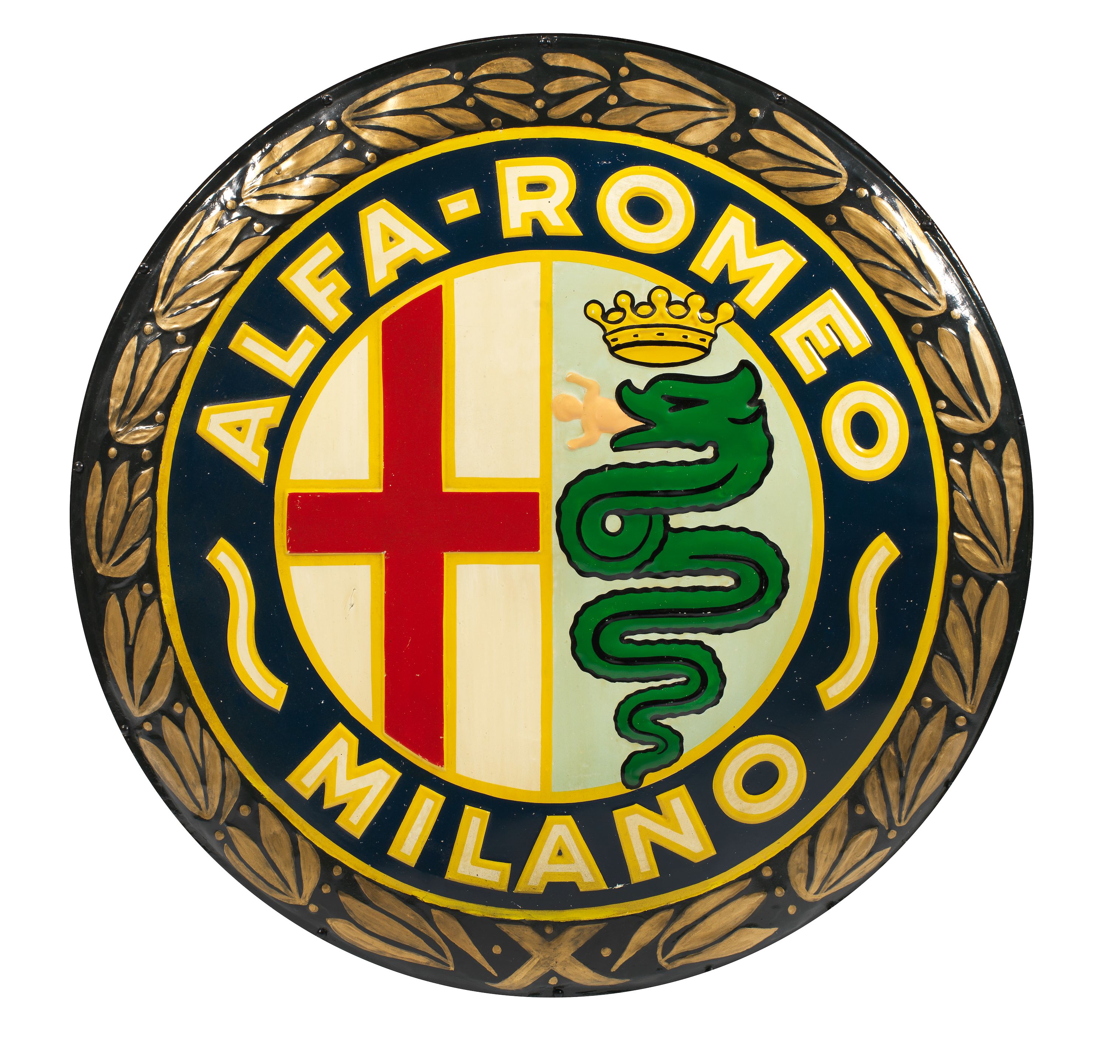 Bonhams Cars : An 'Alfa-Romeo-Milano' painted tin circular sign,