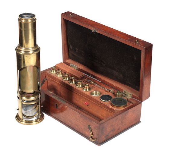 Bonhams : A Carpenter-type compound monocular drum microscope, English ...