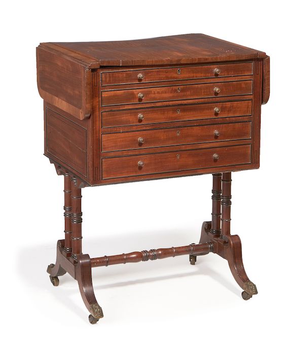 Bonhams : A Regency padouk and ebonised line inlaid Pembroke work table