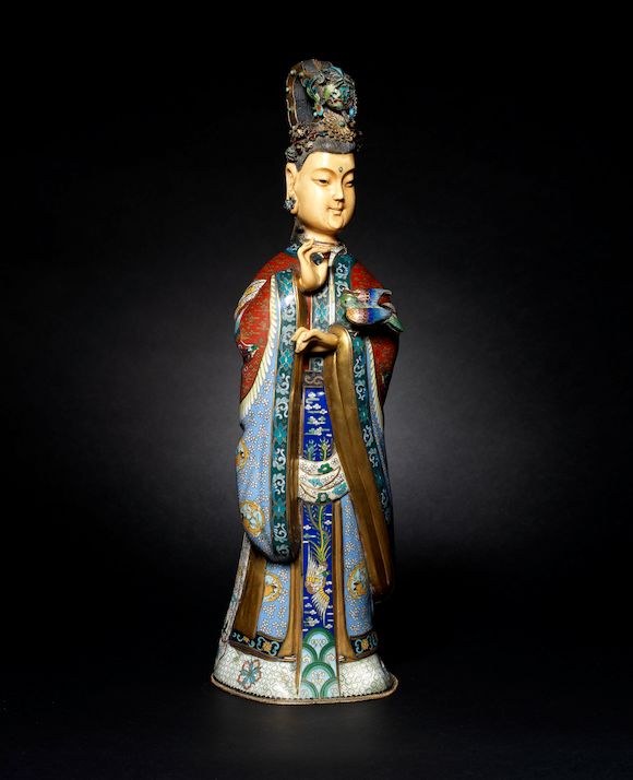 Bonhams : A cloisonné enamel and ivory figure of a lady 20th century