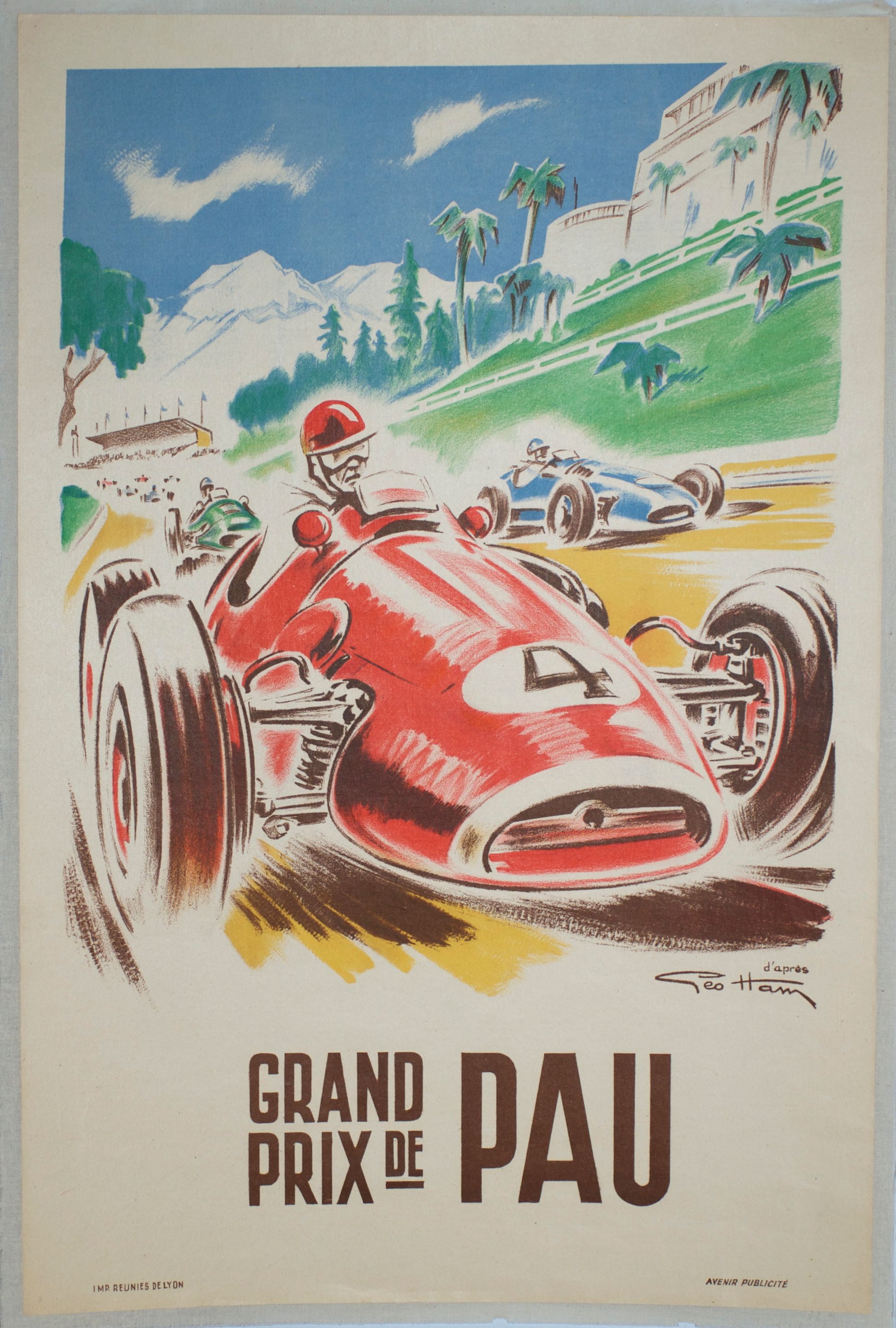 Bonhams Cars : A Grand Prix de Pau poster after Geo Ham, 1950s,