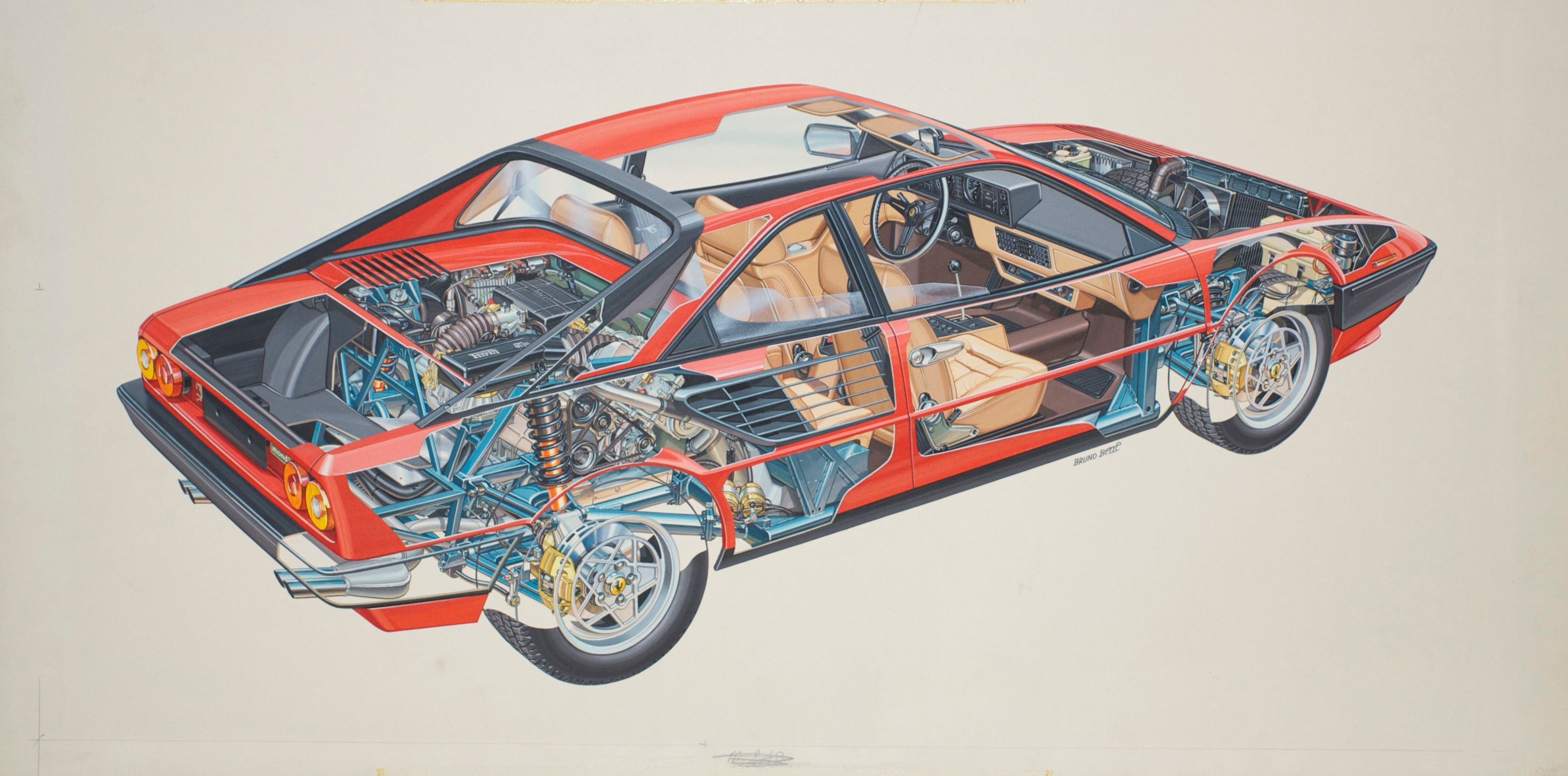 Bonhams Cars : Bruno Betti: cut-away illustration 'Ferrari Mondial',