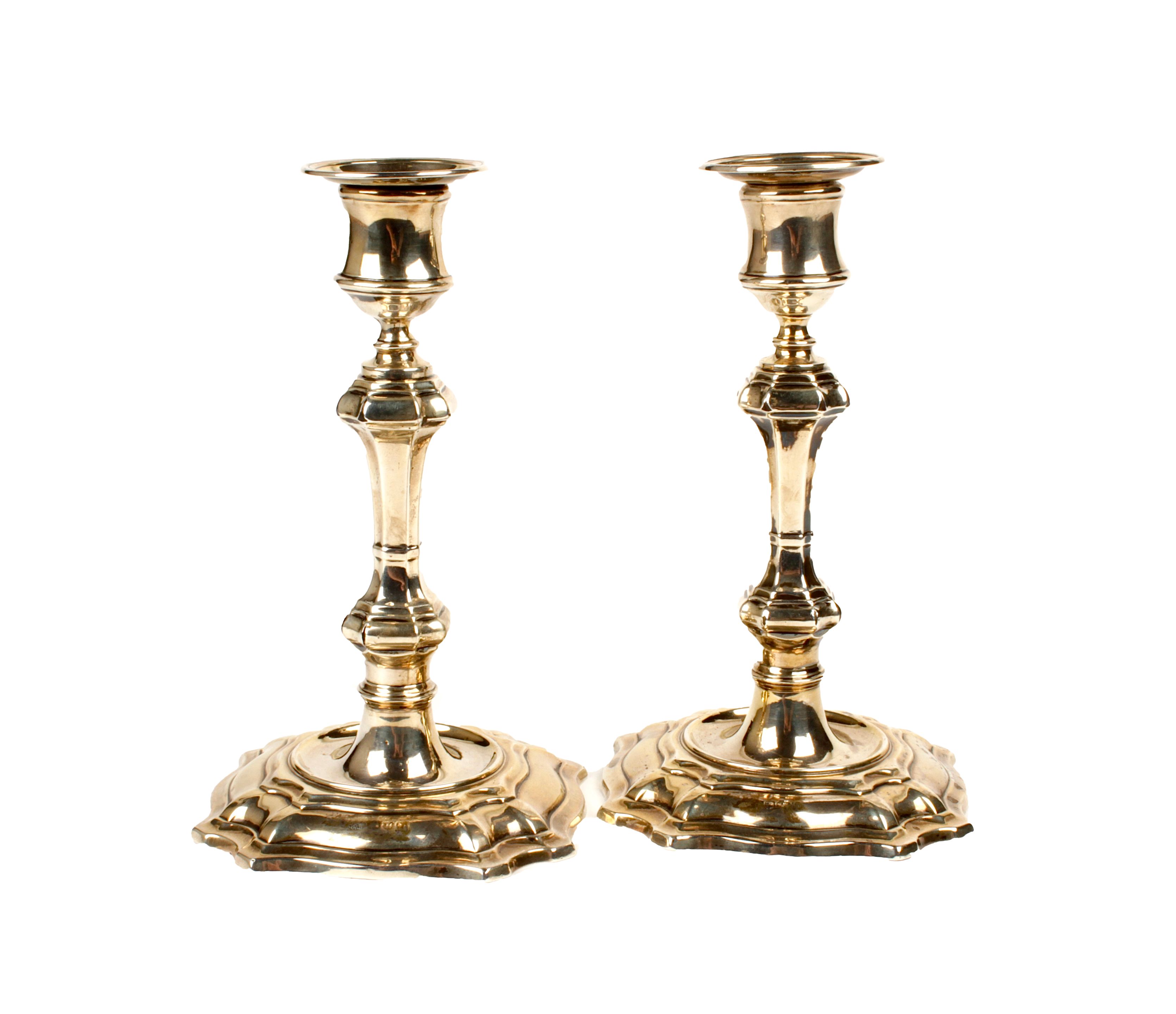 Bonhams : A pair of silver 18th century style candlesticks by William ...