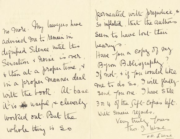 Bonhams : WISE (THOMAS JAMES) Three letters written and signed by Louie ...