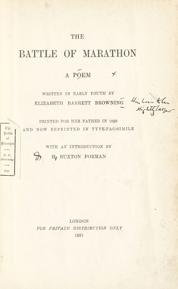 Bonhams : BROWNING (ELIZABETH BARRETT) The Battle of Marathon ...