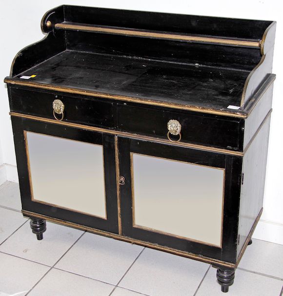 Bonhams : A 19th Century black painted wash-stand,with tray top two ...