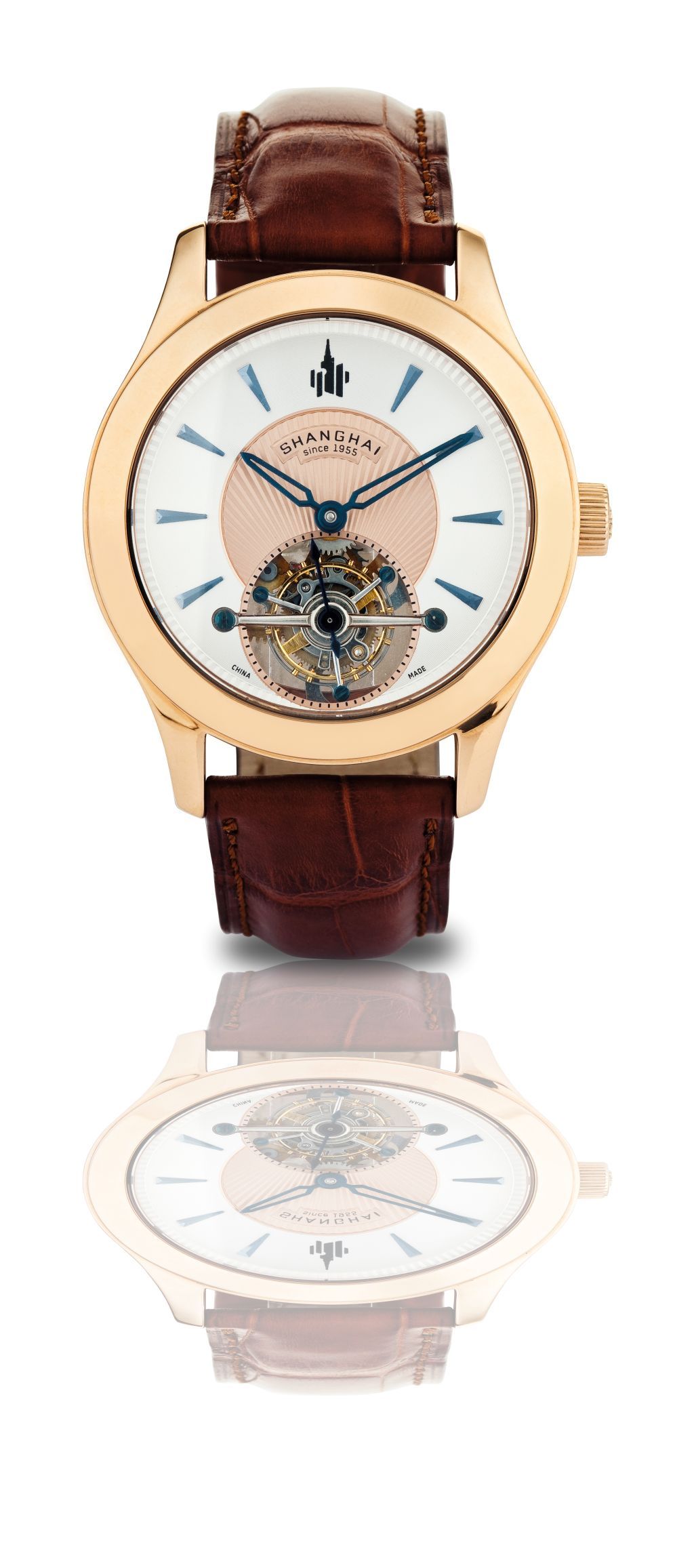 Bonhams : Shanghai Watch. A fine and rare limited edition 18ct rose ...