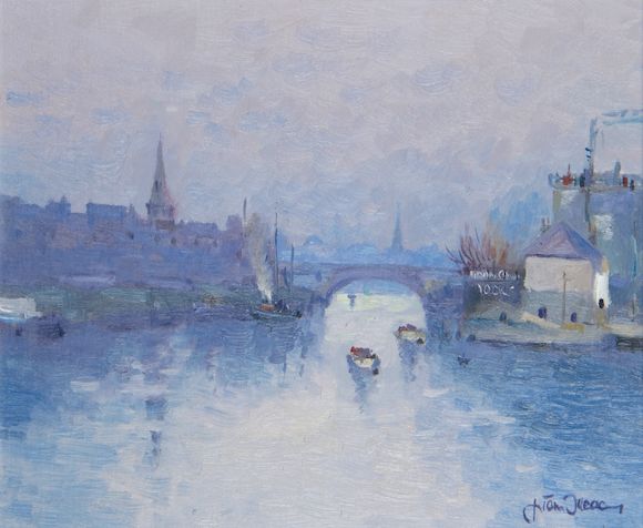 Bonhams : Liam Treacy (Irish, 1934-2004) Late Evening at the Docks