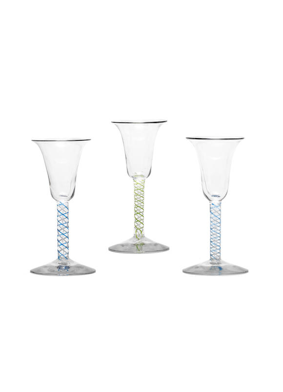 Bonhams Three Dutch Colour Twist Wine Glasses 19th Century