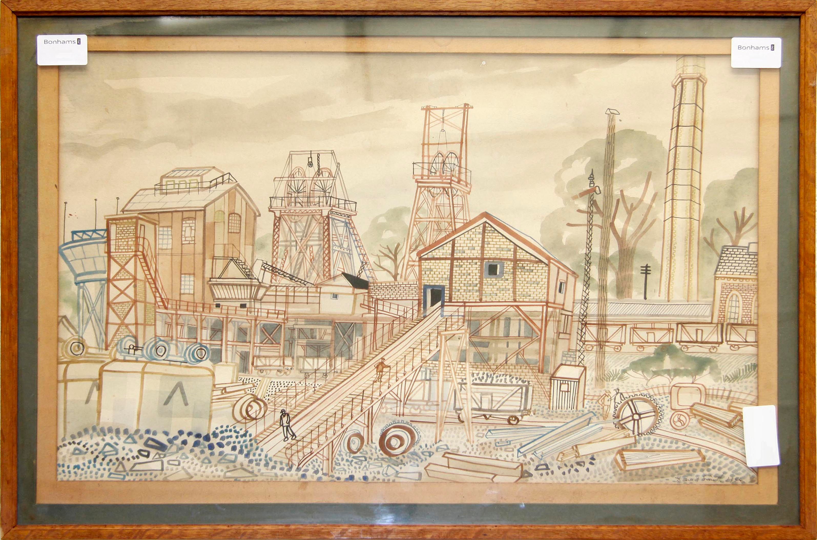 Bonhams : D.H.Smith Colliery Ink and watercolour, Signed and dated 1954 ...