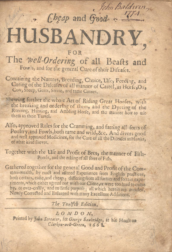 Bonhams : MARKHAM (GERVASE)] Cheap and Good Husbandry, for the Well ...
