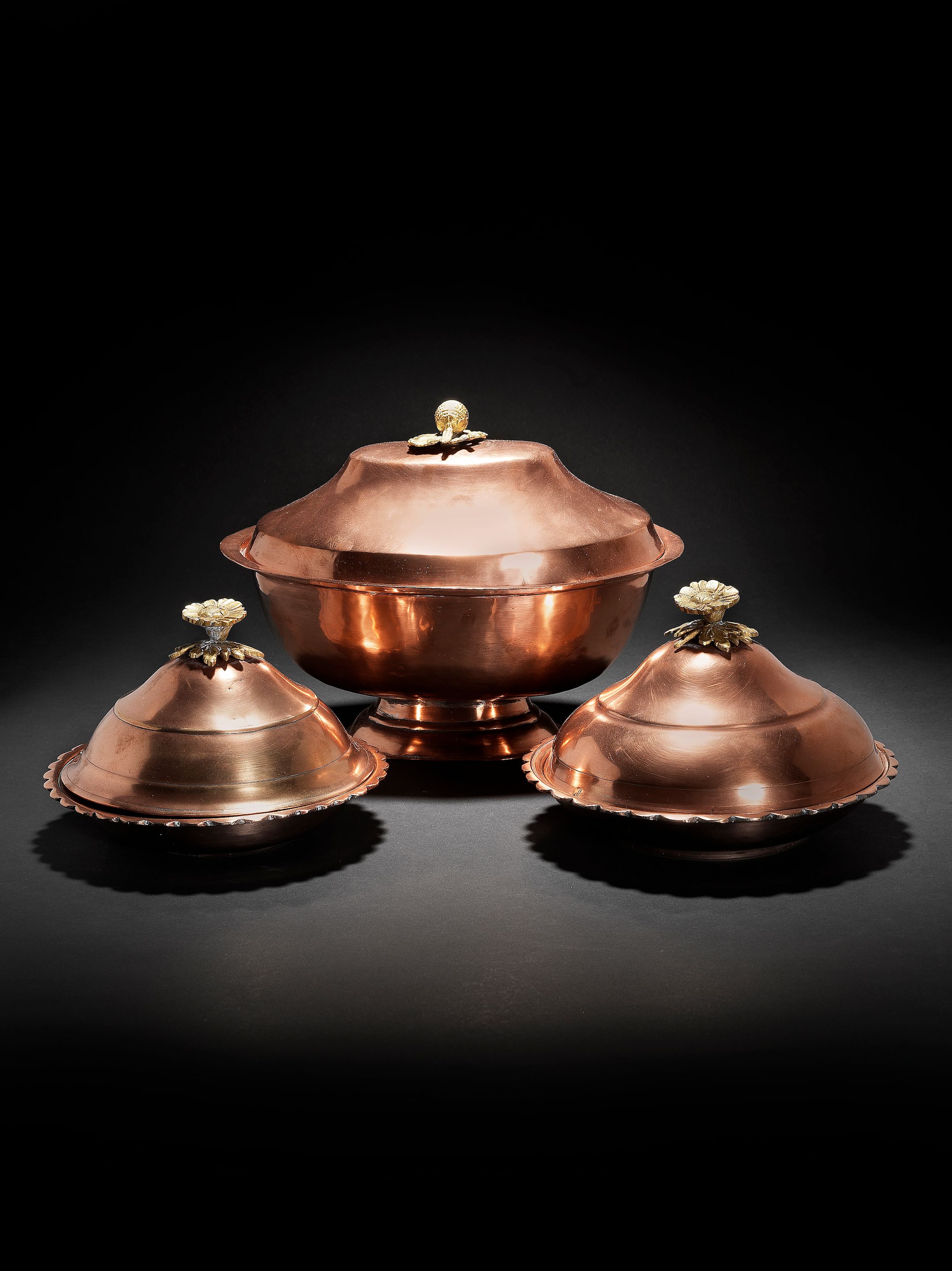 Bonhams : A group of three Ottoman copper Covered Dishes (sahan) Turkey ...