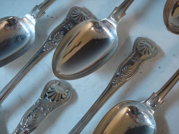Bonhams : A Victorian silver set of seven King's pattern with diamond ...
