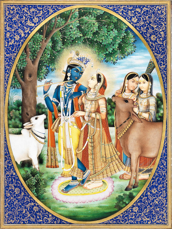 Bonhams Radha And Krishna With Two Gopis Beneath A Tree Jaipur Circa