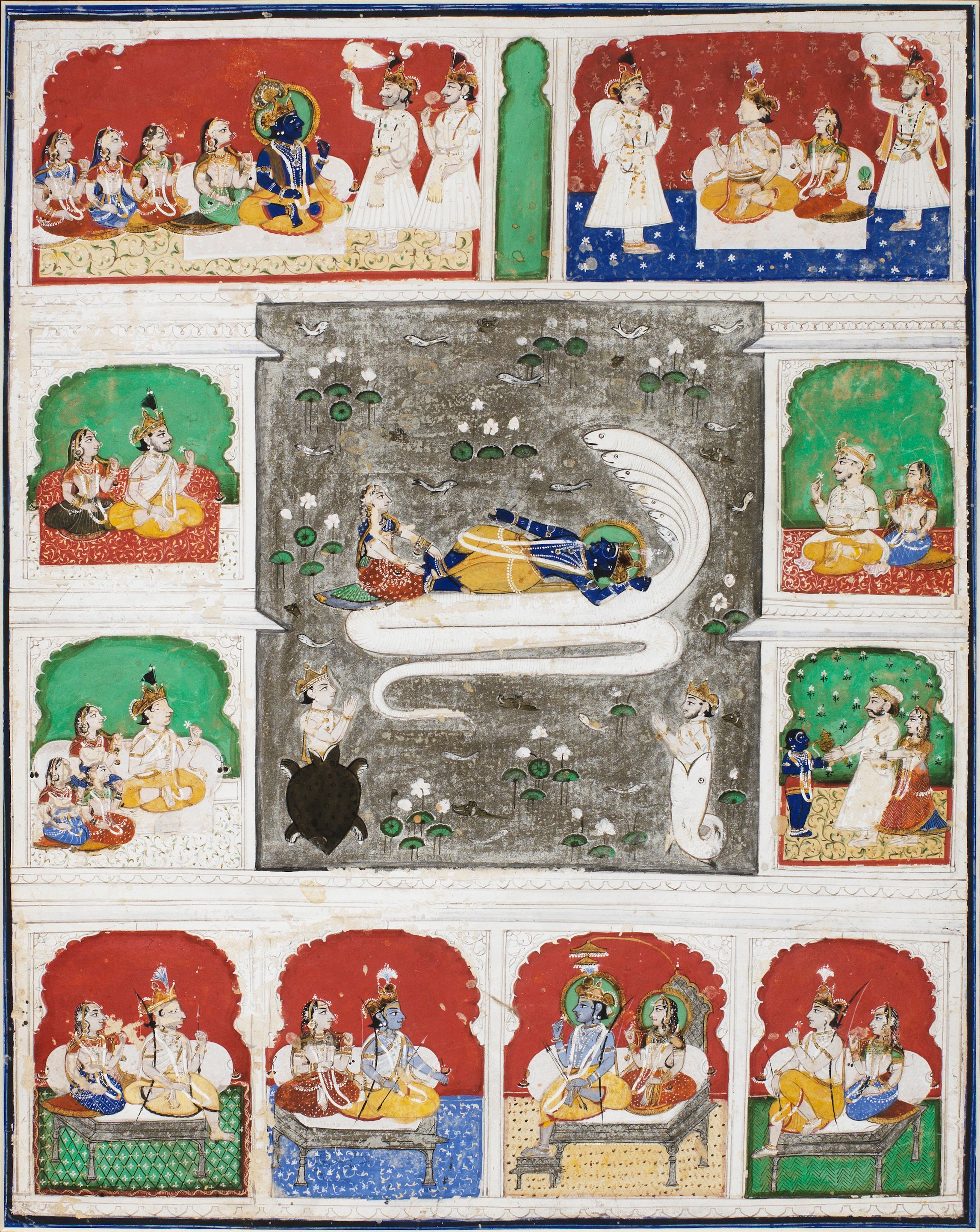 Matsya avatar, with other scenes depicting Krishna and Balarama and ...