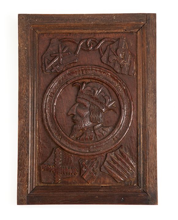 Bonhams : A carved oak heraldic portrait panelProbably late 16th ...