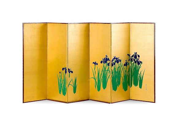 Bonhams : A fine pair of Japanese six-fold Rimpa style screens Late ...