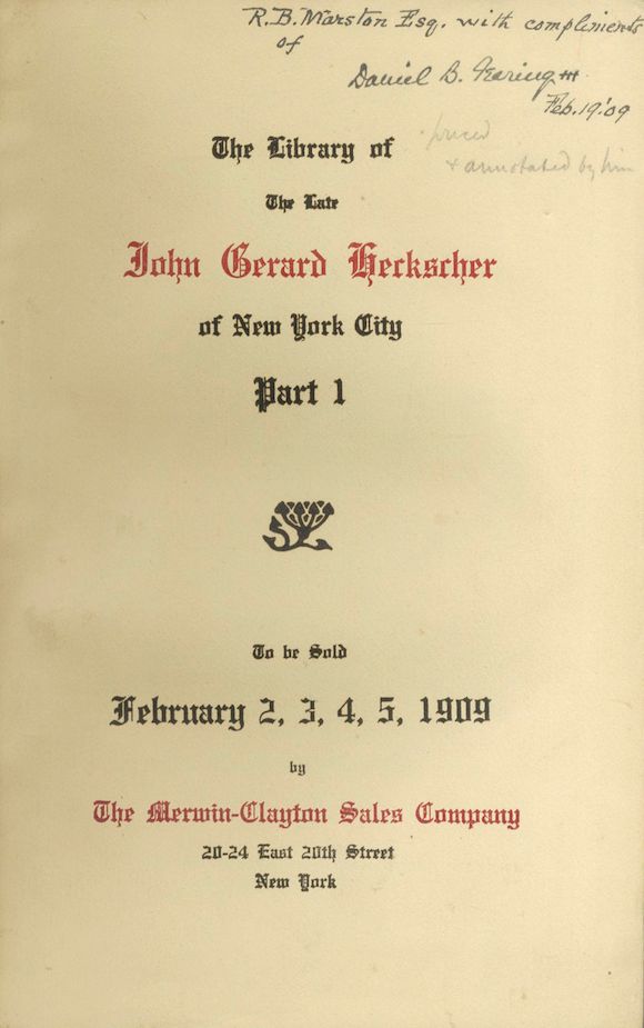 Bonhams : SALE CATALOGUE - HECKSCHER The Library of the Late John ...