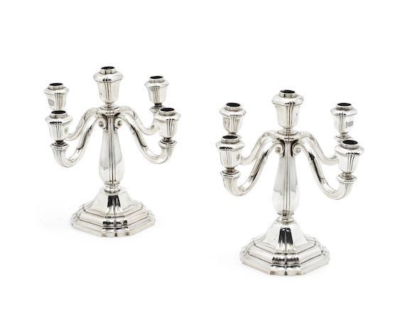 Bonhams : A pair of German silver five-light candelabra by Jakob ...