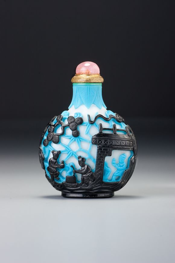 Bonhams : A double-overlay two-colour glass 'blind man's buff' snuff ...
