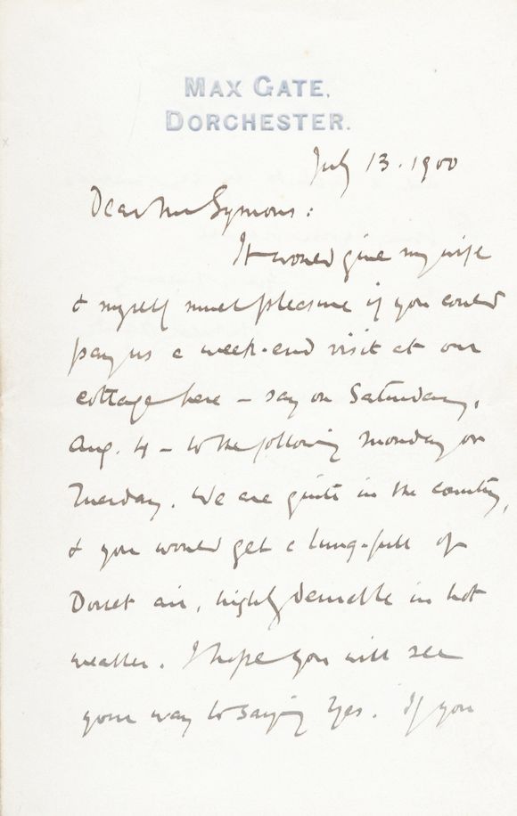 Bonhams : HARDY (THOMAS) Important series of nine letters to the poet ...