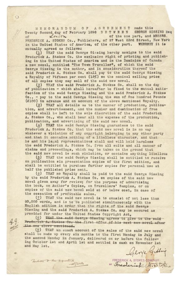 Bonhams : GISSING (GEORGE) and H.G. WELLS. Typed memorandum for the ...
