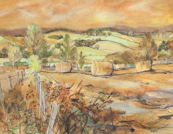 Bonhams : Donald Morison Buyers, RSW (British, 1930-2003) Autumn Haystacks