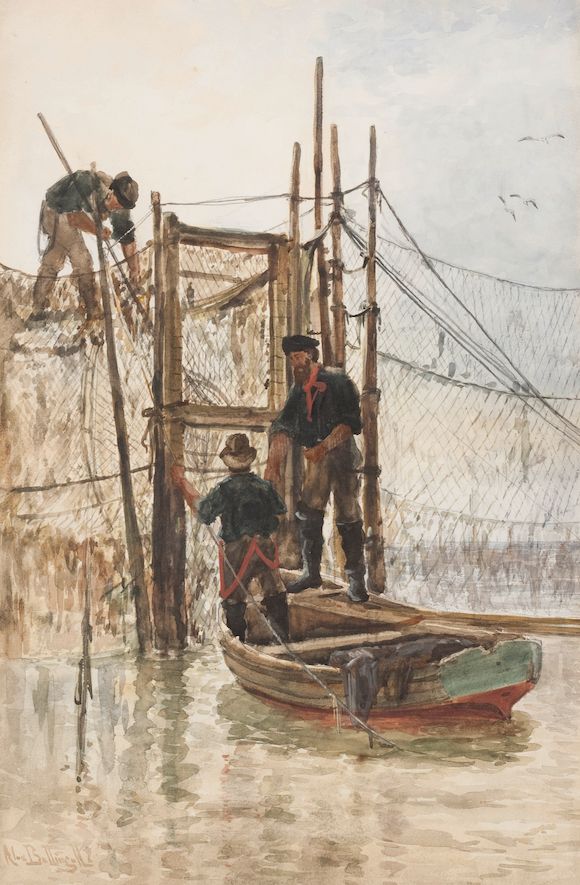 Bonhams : Alexander Ballingall (British, 1870-1910) Fixing the nets