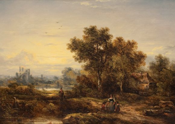 Bonhams : Richard H. Hilder (British, 1813-1852) Pastoral with church ...