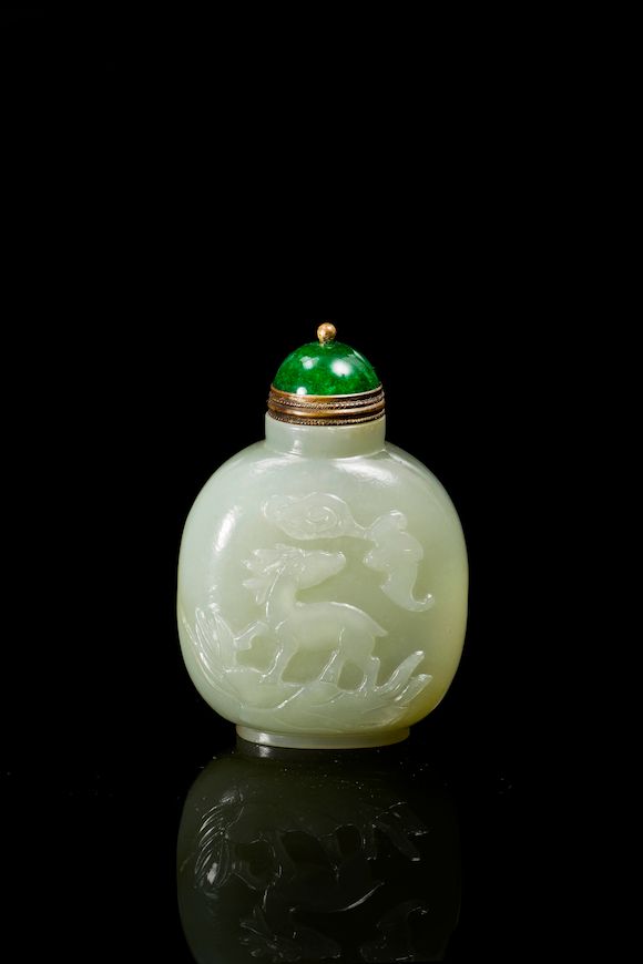 Bonhams : A carved jade snuff bottle 20th century
