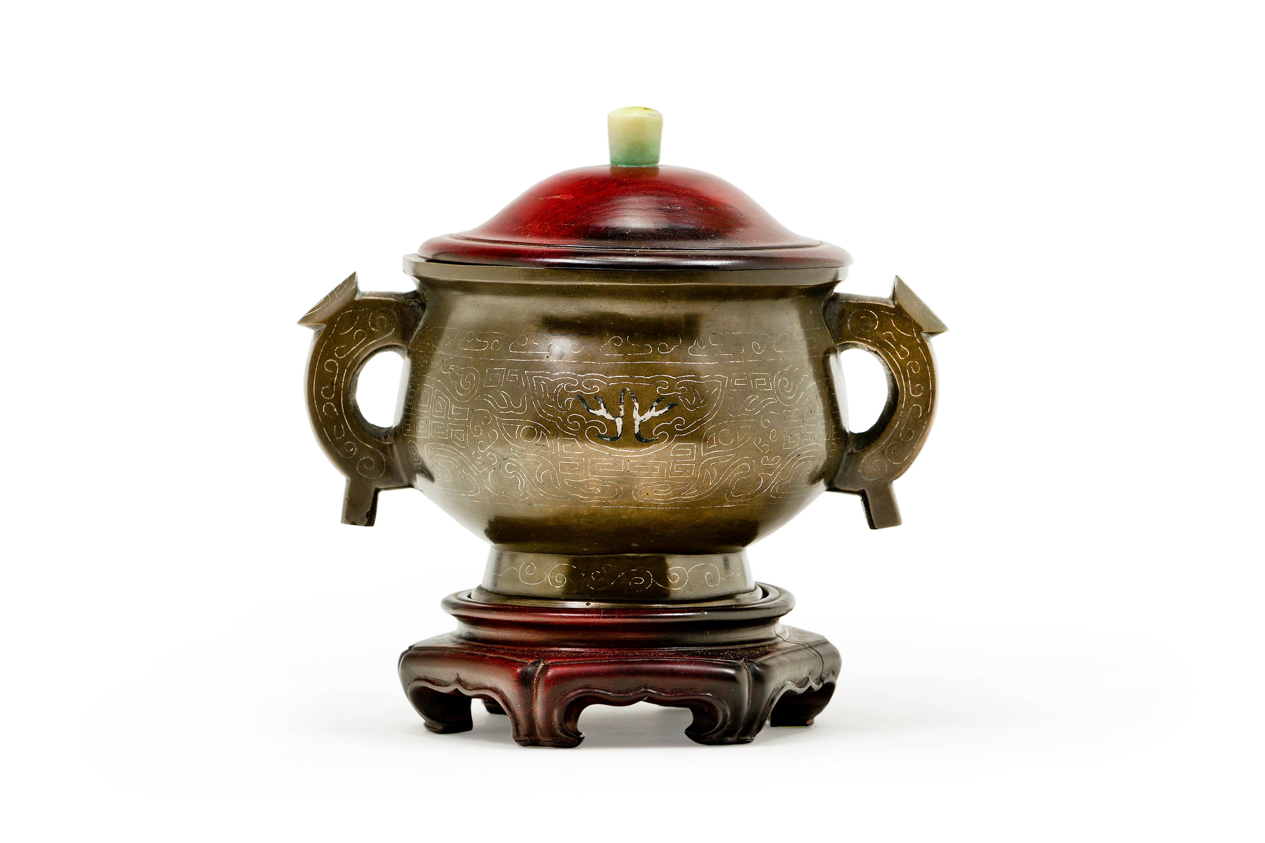Bonhams : A Chinese silver inlaid bronze censer, gui 18th/19th century