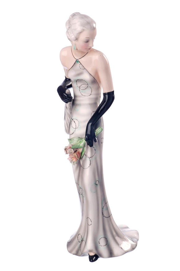 Bonhams A Goldscheider Figure Of A Lady In A Grey Evening Gown 1935