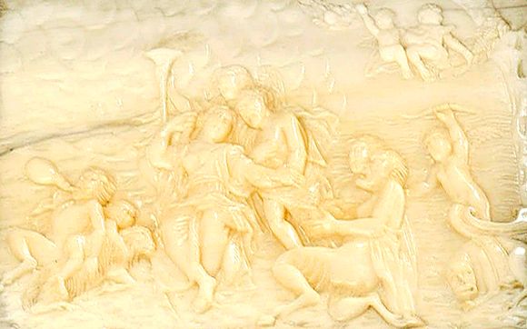 Bonhams : An 18th century carved ivory panel in a leather case