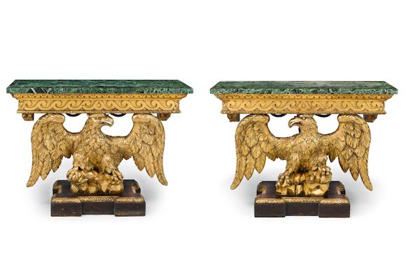 Bonhams : A fine pair of giltwood eagle console tables originally from ...