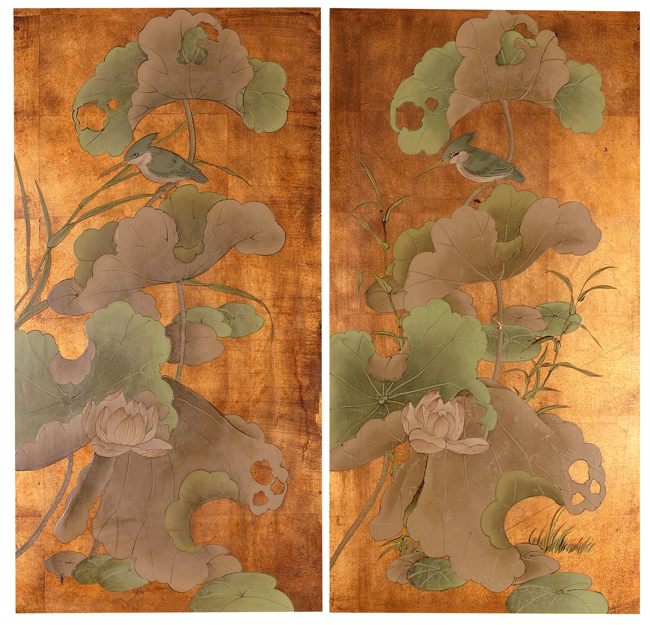 Bonhams : A pair of painted Japanese panels 20th century