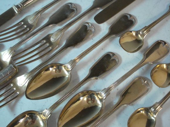 Bonhams : An Austrian silver-gilt fiddle and thread pattern dessert set ...