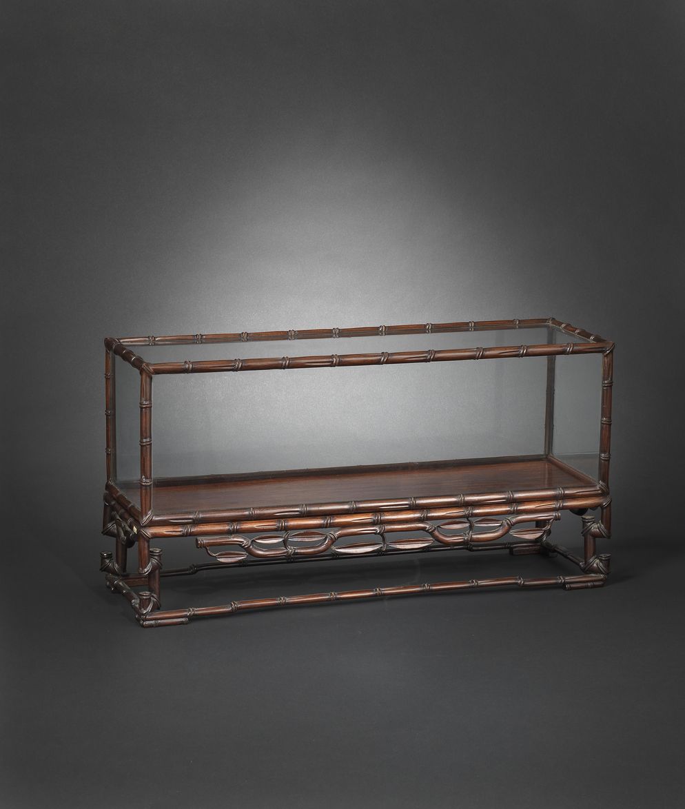 Bonhams : A large and rare rosewood 'bamboo' display case Qing dynasty