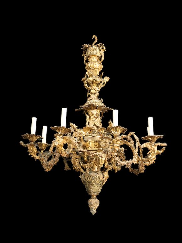 Bonhams : A George IV gilt brass eight branch chandelierpossibly by ...