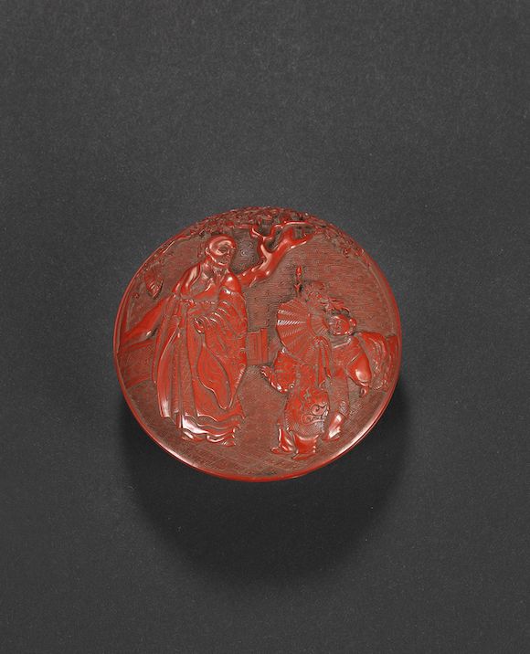 Bonhams : A carved cinnabar lacquer box and cover Ming dynasty