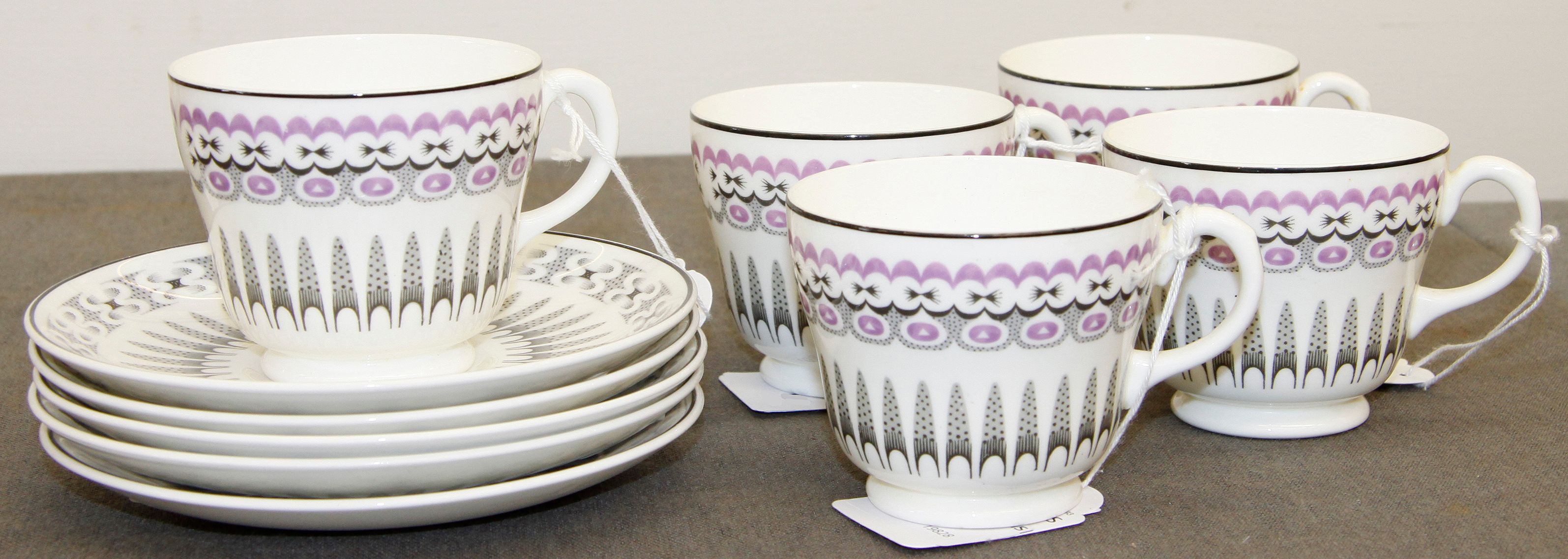 Bonhams : Five Wedgewood cups and saucers designed by Edward Bawden for ...