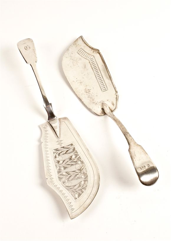 Bonhams : A William IV silver fiddle pattern fish slice by John James ...