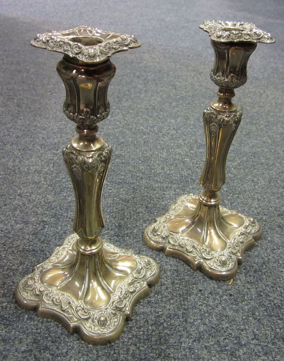 Bonhams : An Edwardian pair of silver candlesticks, by Henry Wilkinson ...