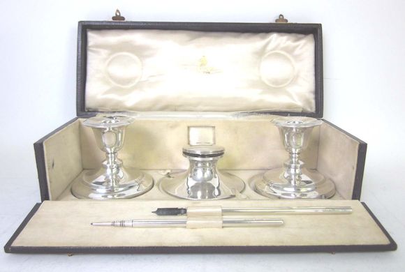 Bonhams : A cased silver desk set Maker's mark of Asprey overstriking ...