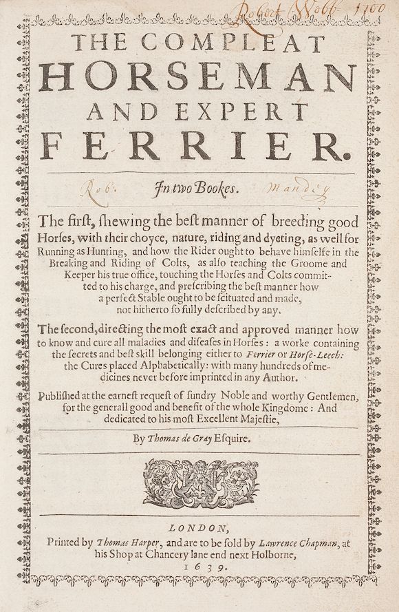 Bonhams : DE GREY (THOMAS) The Compleat Horseman and Expert Farrier