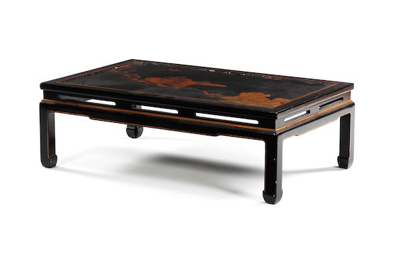 Bonhams : A 20th century black-lacquered low table, the top a probably ...
