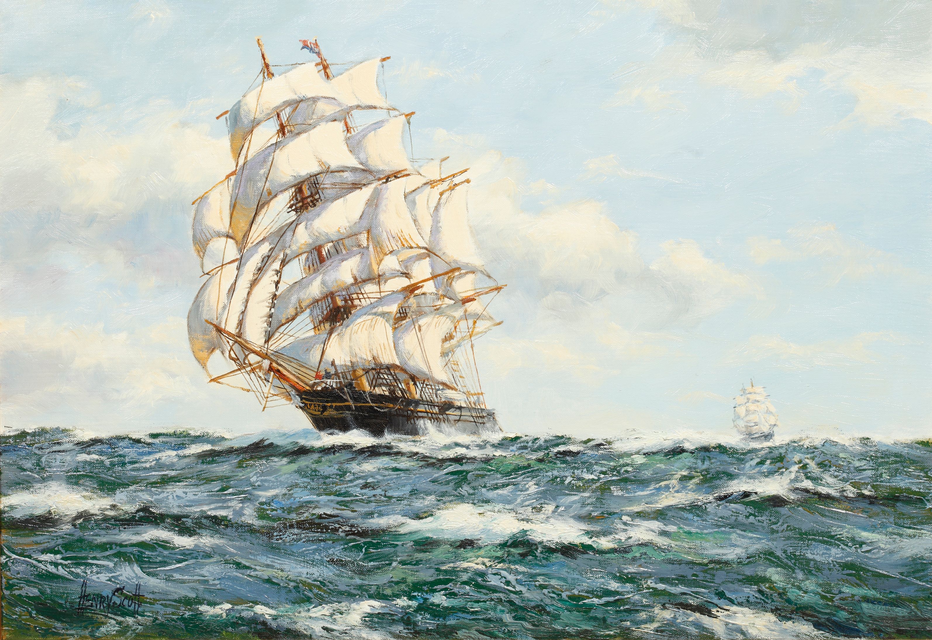Bonhams : Henry Scott (British, 1911-2005) The Clipper Leander in full sail