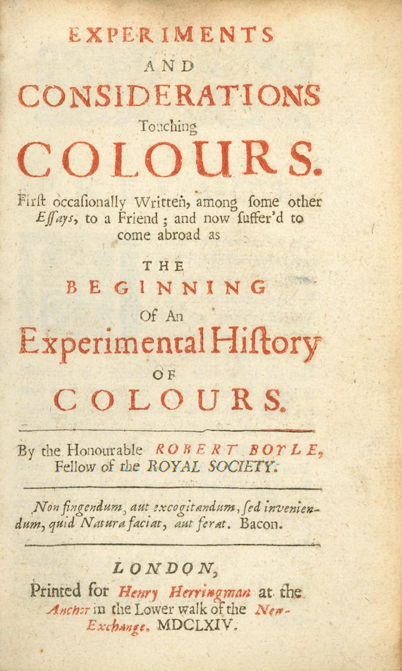 Bonhams : BOYLE (ROBERT) Experiments and Considerations Touching ...