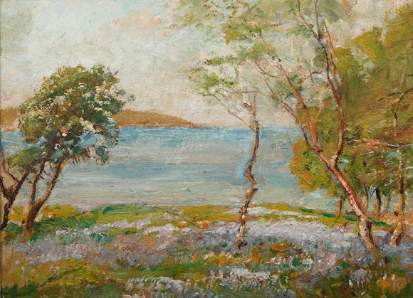 Bonhams : Herbert F. Royle (British, 1870-1958) Lakeside view
